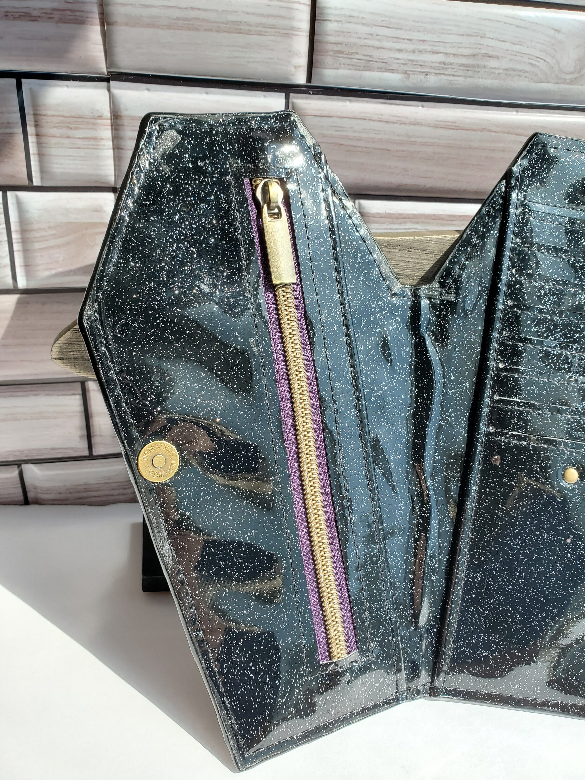 Black Glitter Coffin Shaped Bifold Wallet, Handmade Gothic Pocketbook ...
