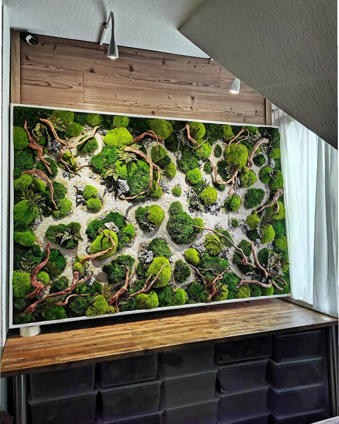 Moss Picture Wooden Picture Art Moss Wall Mural Wood 120-200 Cm Natural ...