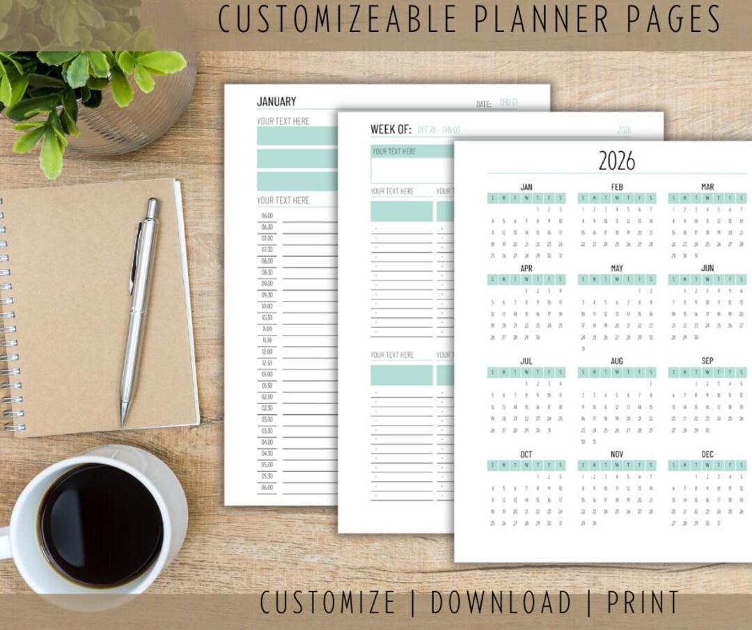 Customizable Planner Pages, Daily and Weekly Planner Inserts, Custom ...