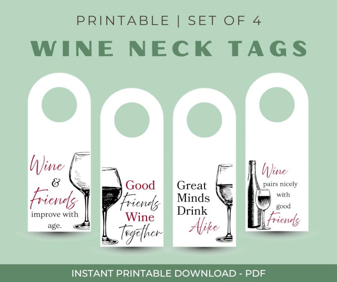 Printable Wine Bottle Neck Tags: Hostess Gift Decor (PDF) - Etsy
