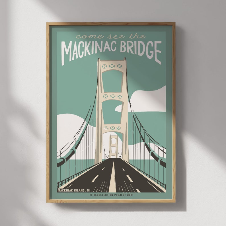 Mackinac Bridge, Michigan Travel Poster - Etsy