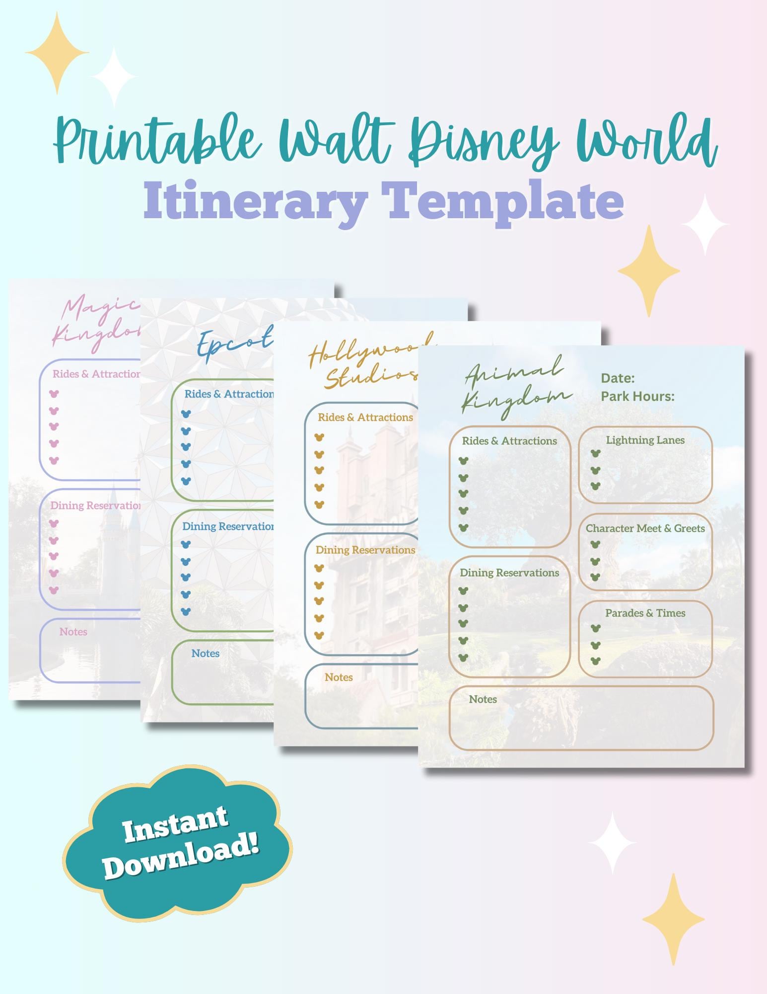 Walt Disney World Itinerary Template Planner, Printable WDW Vacation ...