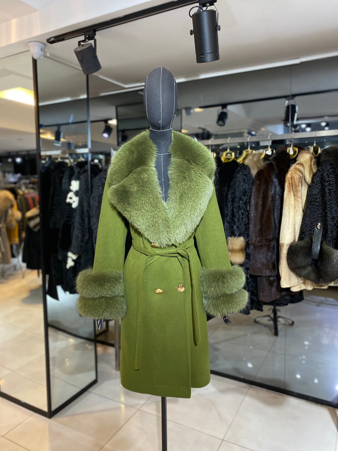 Cashmere, Wool Mixed Fabric Woman Fur Coat With Real Fur Coat Woman’s ...
