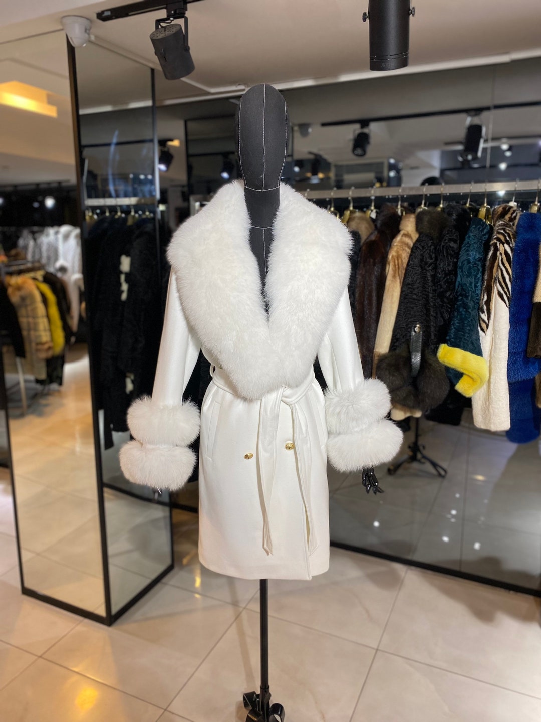 Cashmere, Wool Mixed Fabric Women Fur Coat With Real Fur Women’s Long ...