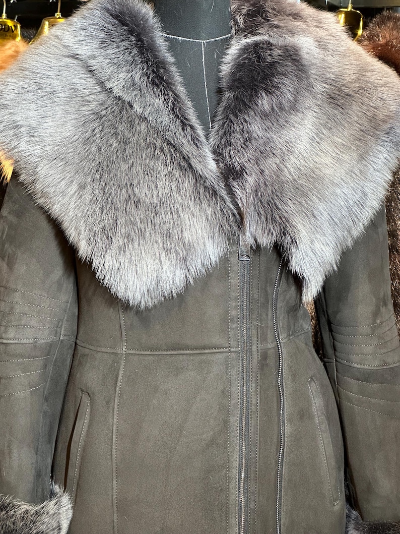 Genuine Shearling Women Coat With Real Leather and Fur Women's Winter ...