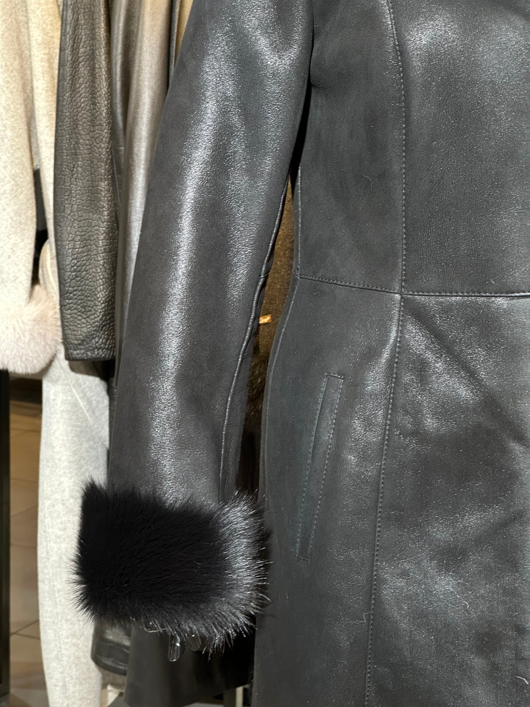 Genuine Shearling Women Coat With Real Leather and Fur Women's Winter ...