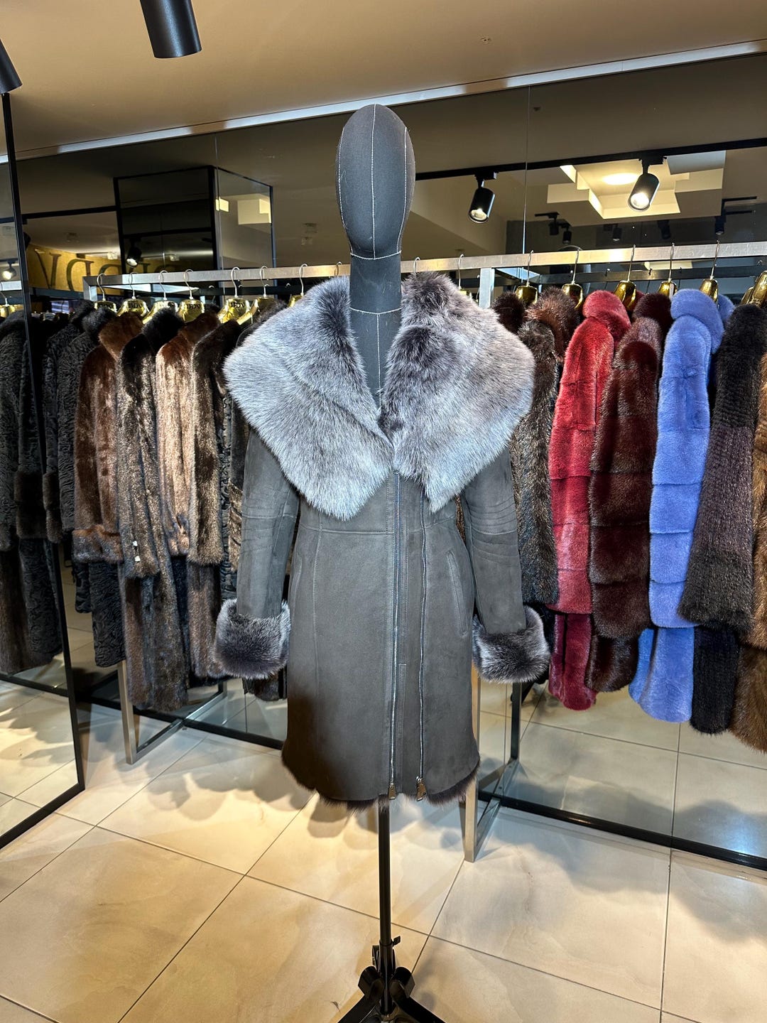 Genuine Shearling Women Coat With Real Leather and Fur Women's Winter ...