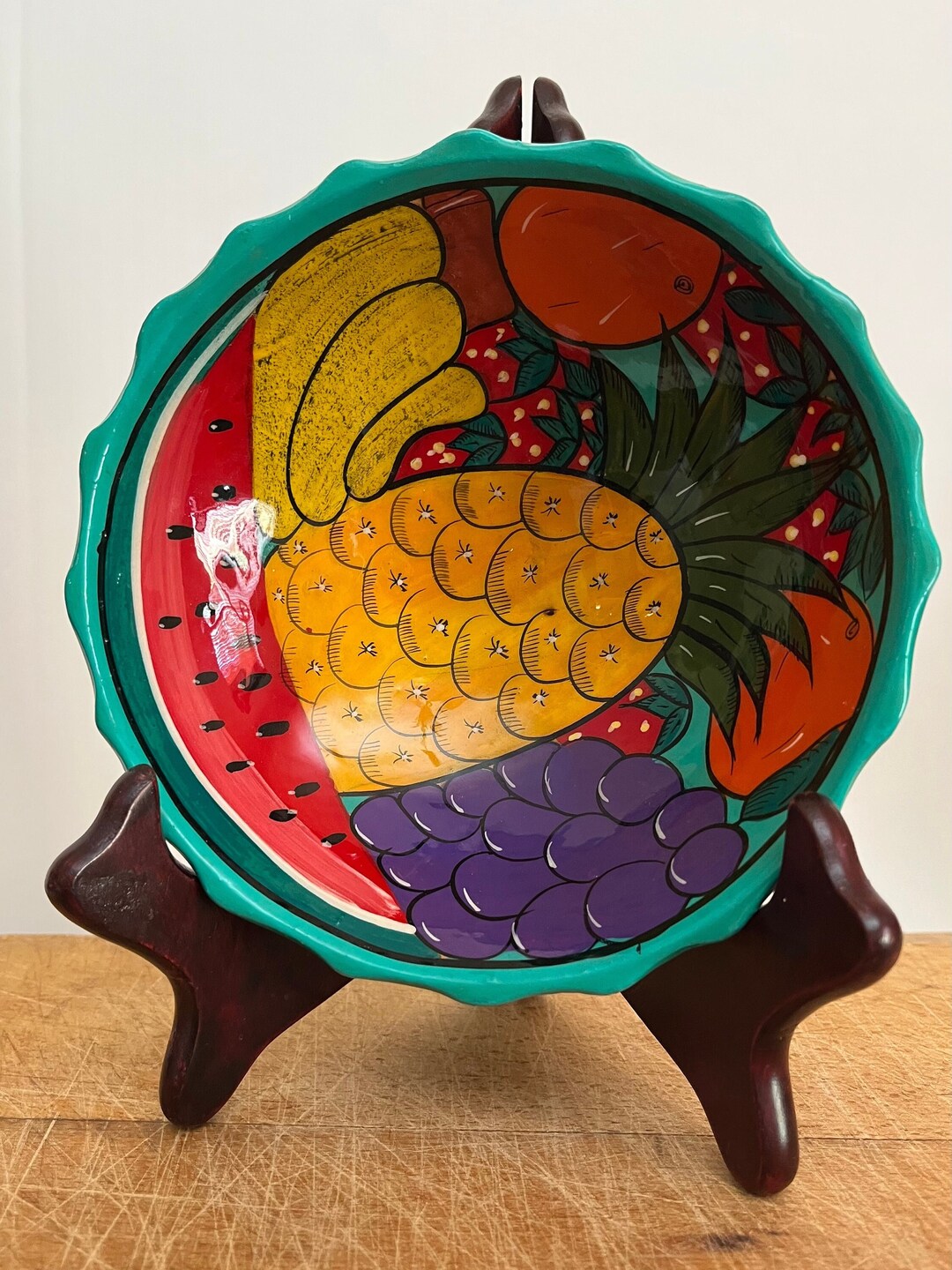 Vintage Hand-painted Mexican Clay Bowl |fruity Delight - Etsy