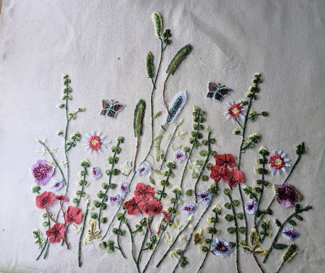Botanical Garden of Embroidered Applique Vintage Art on Canvas. 16 in X ...