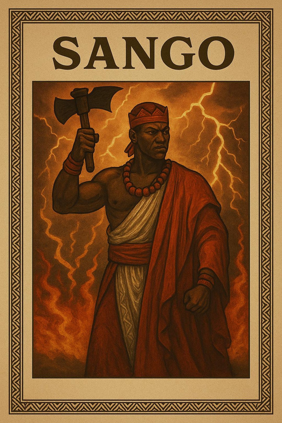 Sango Orisha Wall Art – Yoruba Thunder God | African Mythology Poster | Spiritual Warrior Decor ...