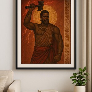 Sango Orisha Wall Art – Yoruba Thunder God | African Mythology Poster | Spiritual Warrior Decor ...