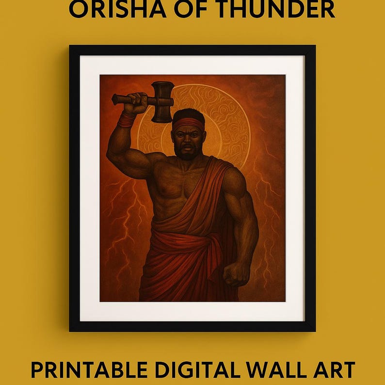 Sango Orisha Wall Art – Yoruba Thunder God | African Mythology Poster | Spiritual Warrior Decor ...