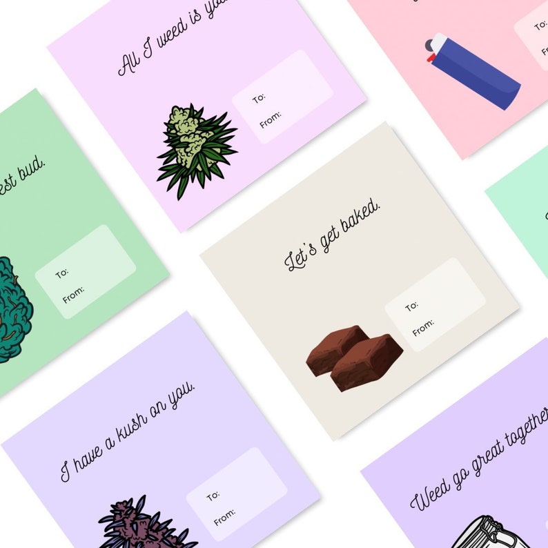 Printable Cannabis Valentines Stoner Card Set, 8-pack Digital Download ...