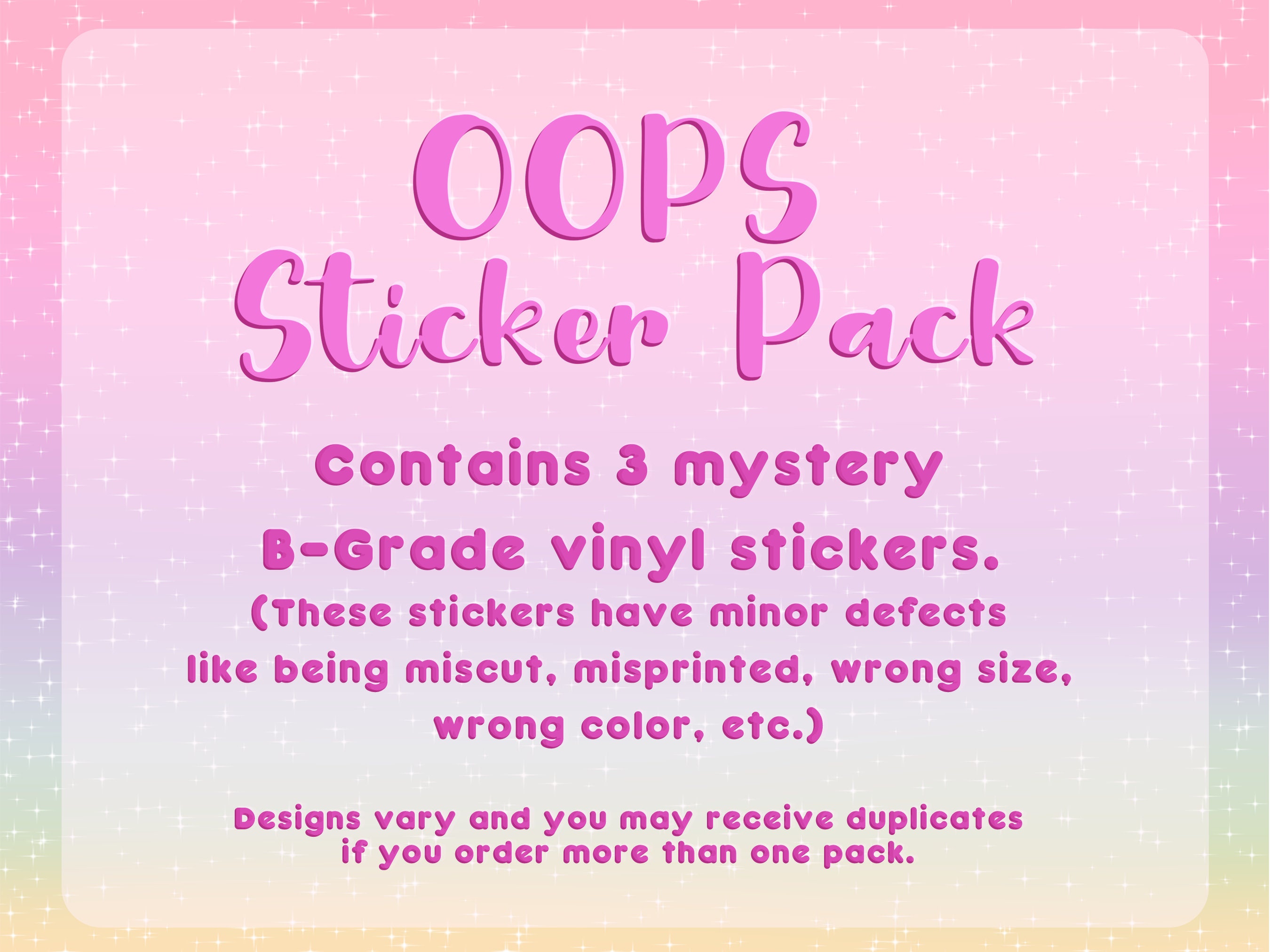 Oops Sticker Pack, 3 B-grade Vinyl Stickers, Mystery Oopsie Bag, Oops ...
