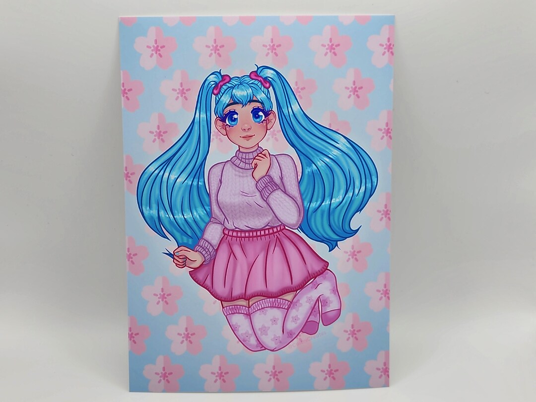 Hatsune Miku Vocaloid Sakura Socks Glossy Art Print 5"x7" - Etsy