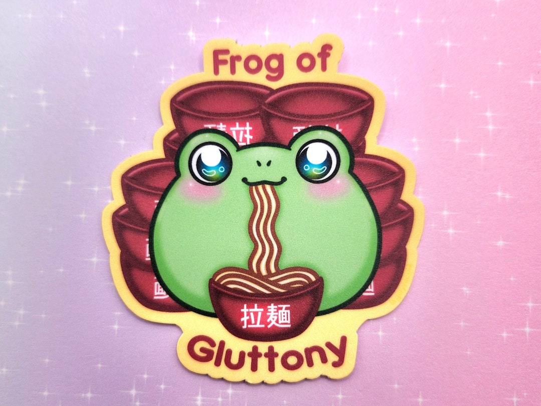 Frog of Gluttony Matte Vinyl Sticker, Funny Frog Sticker, Ramen Noodle ...