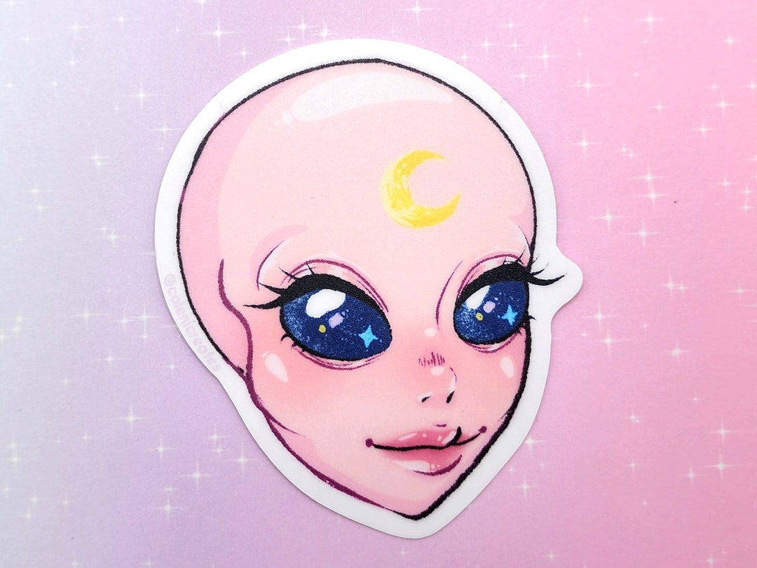 Kawaii Alien Girl Vinyl Sticker, Cute Alien Sticker, Anime Girl Sticker ...