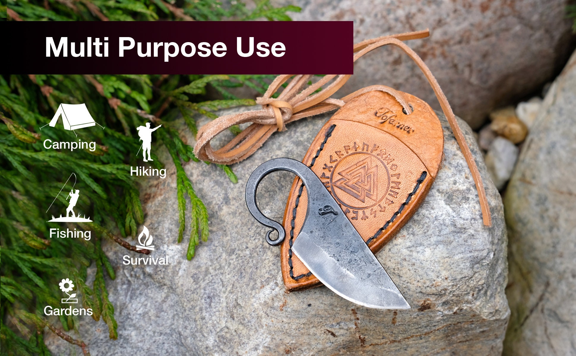 Celtic Knife Hand Forged Knife Spring Steel Knife Camping Knife Leather ...