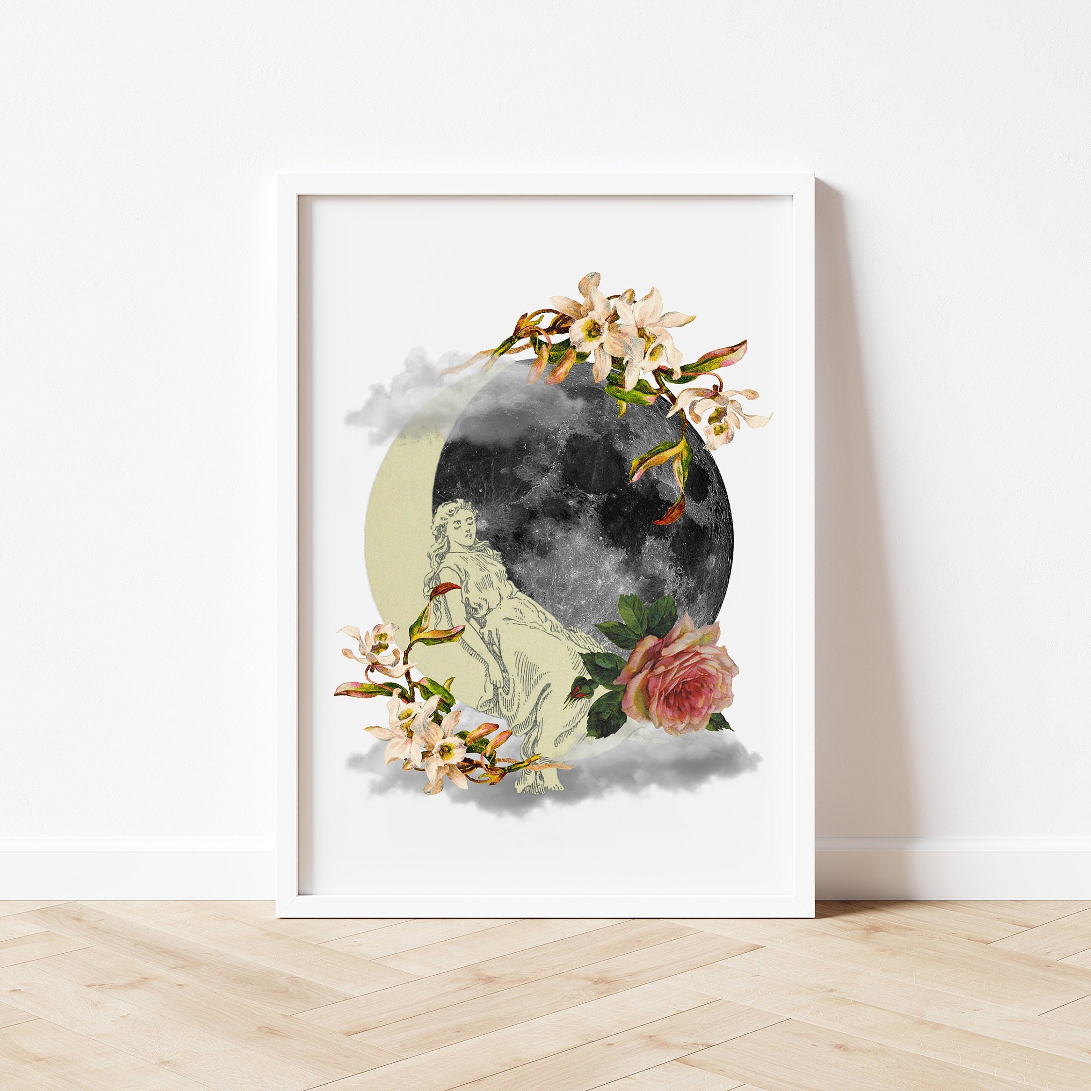 Printable Moon Lady Vintage Magic Art, Digital Download Wall Decor ...