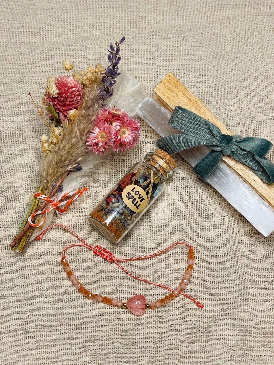 Attract Love Kit Rose Quartz Crystal Bracelet, Spell Jar Set for Love ...