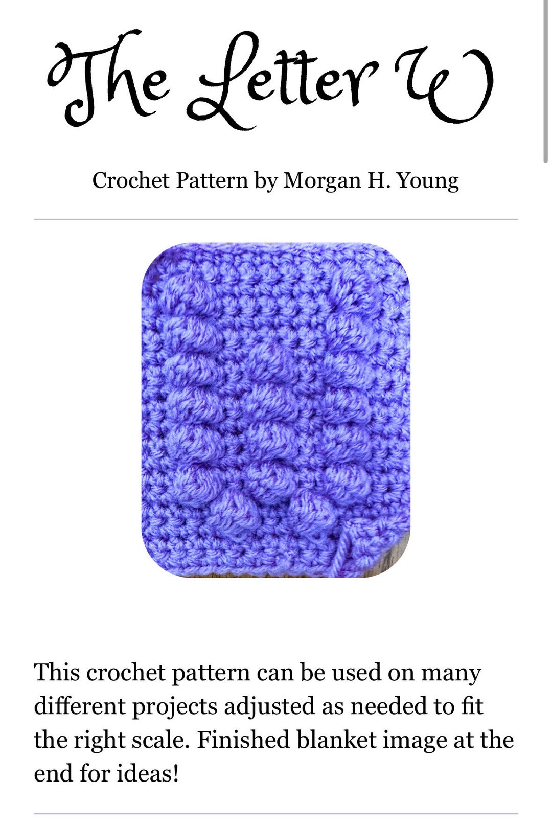 Letter "w" Crochet Bobble Pattern - Etsy