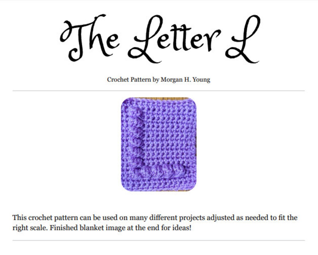 Letter l Crochet Bobble Pattern - Etsy