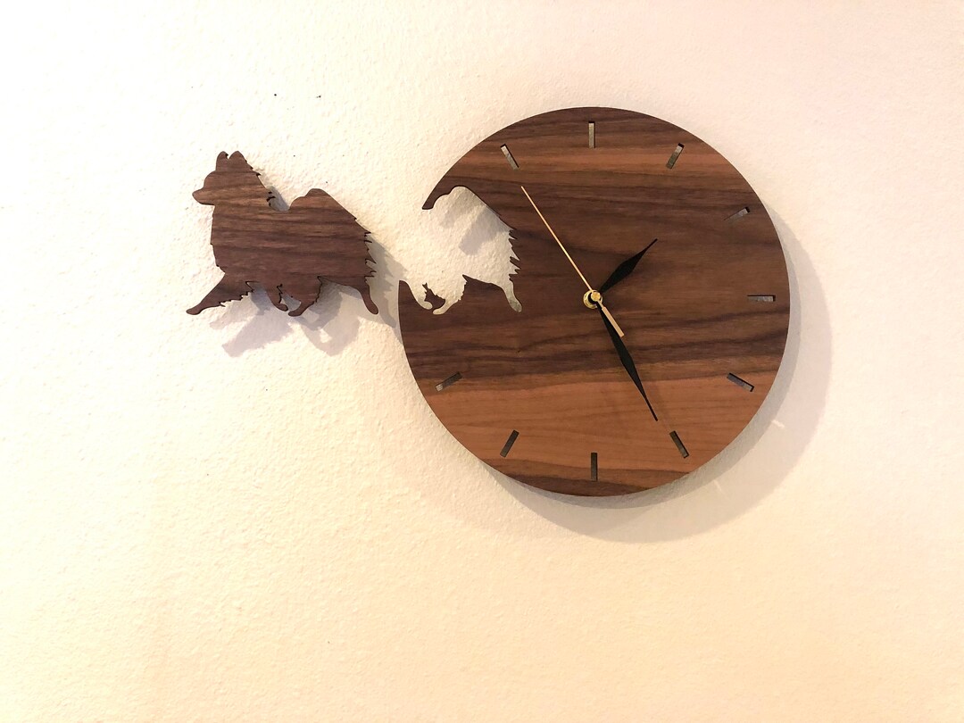 Walnut Wood Papillon Dog Clock - Etsy