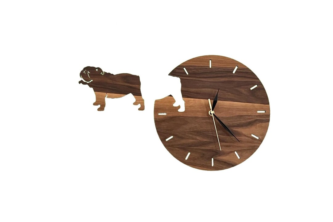 Walnut Bulldog Wall Clock: Floating Dog Design - Etsy