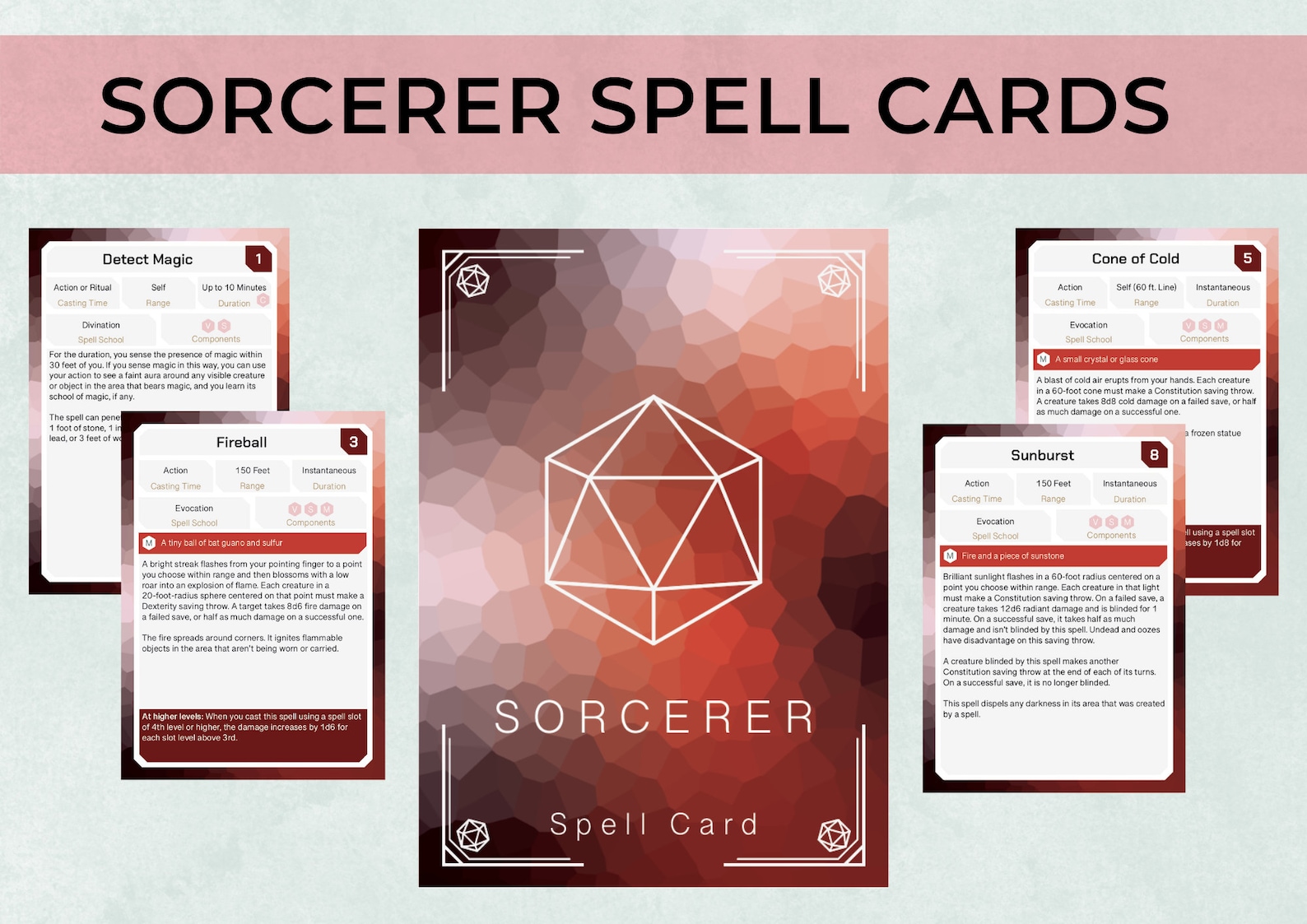Dnd Sorcerer Spell Cards Custom 5th Edition Character Spell - Etsy