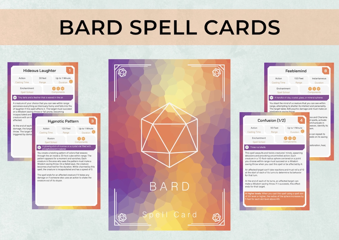 Dnd Bard Spell Cards, Custom 5th Edition Character Spell Cards, 5e ...
