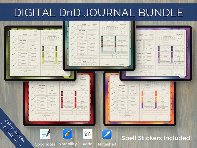 Digital Dnd Character Journal Bundle, Dnd Character Sheet Color Series ...