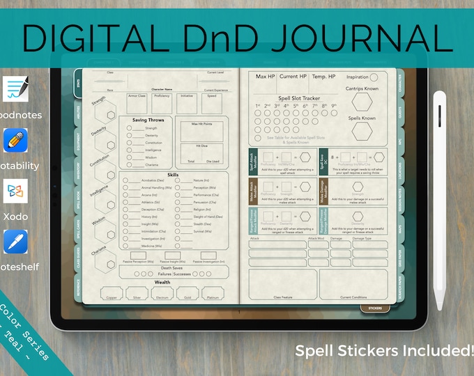 Digital Dnd Character Journal , Dnd Character Sheet With Spell Cards ...