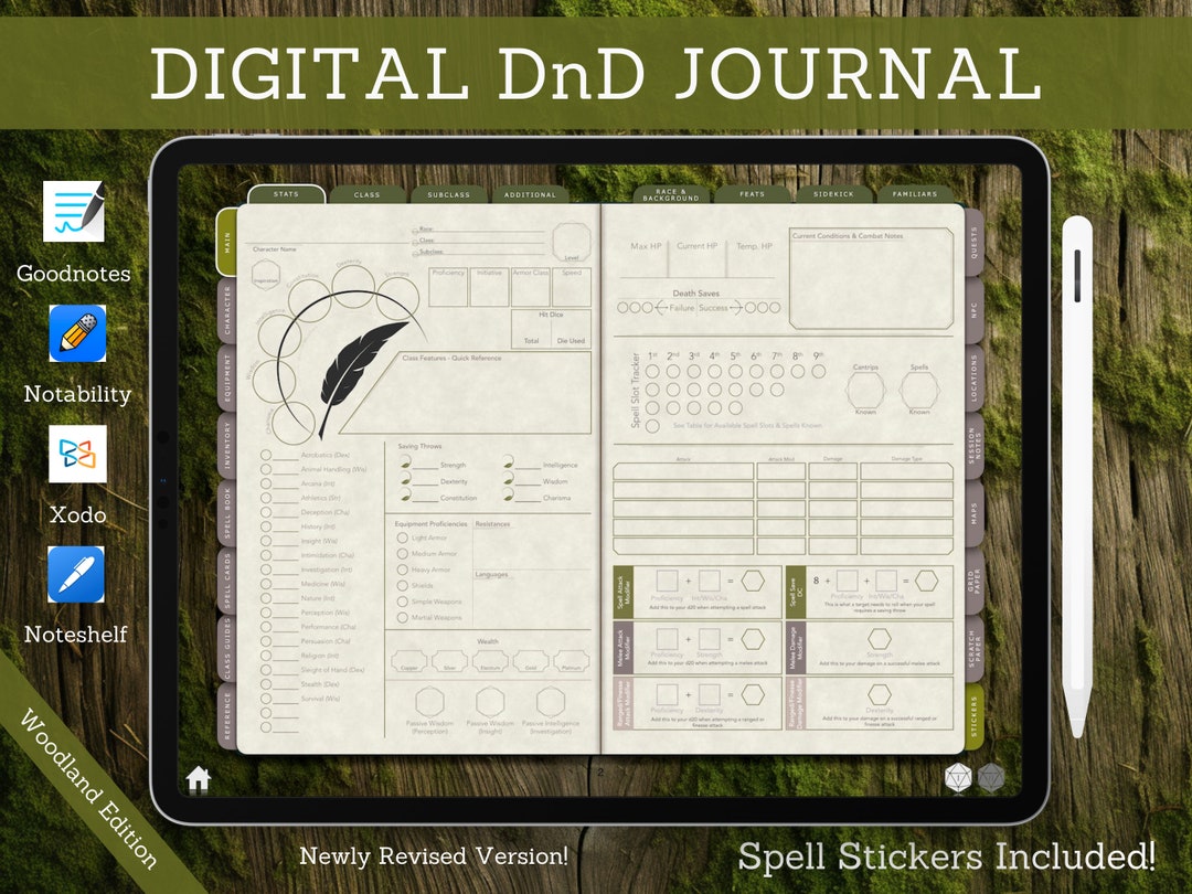 Digital Dnd Character Journal , Dnd Character Sheet With Spell Cards ...