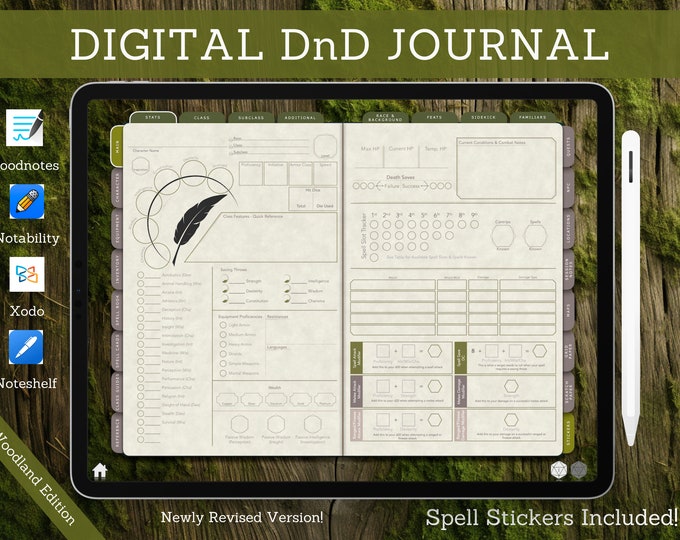 Digital Dnd Character Journal , Dnd Character Sheet With Spell Cards ...