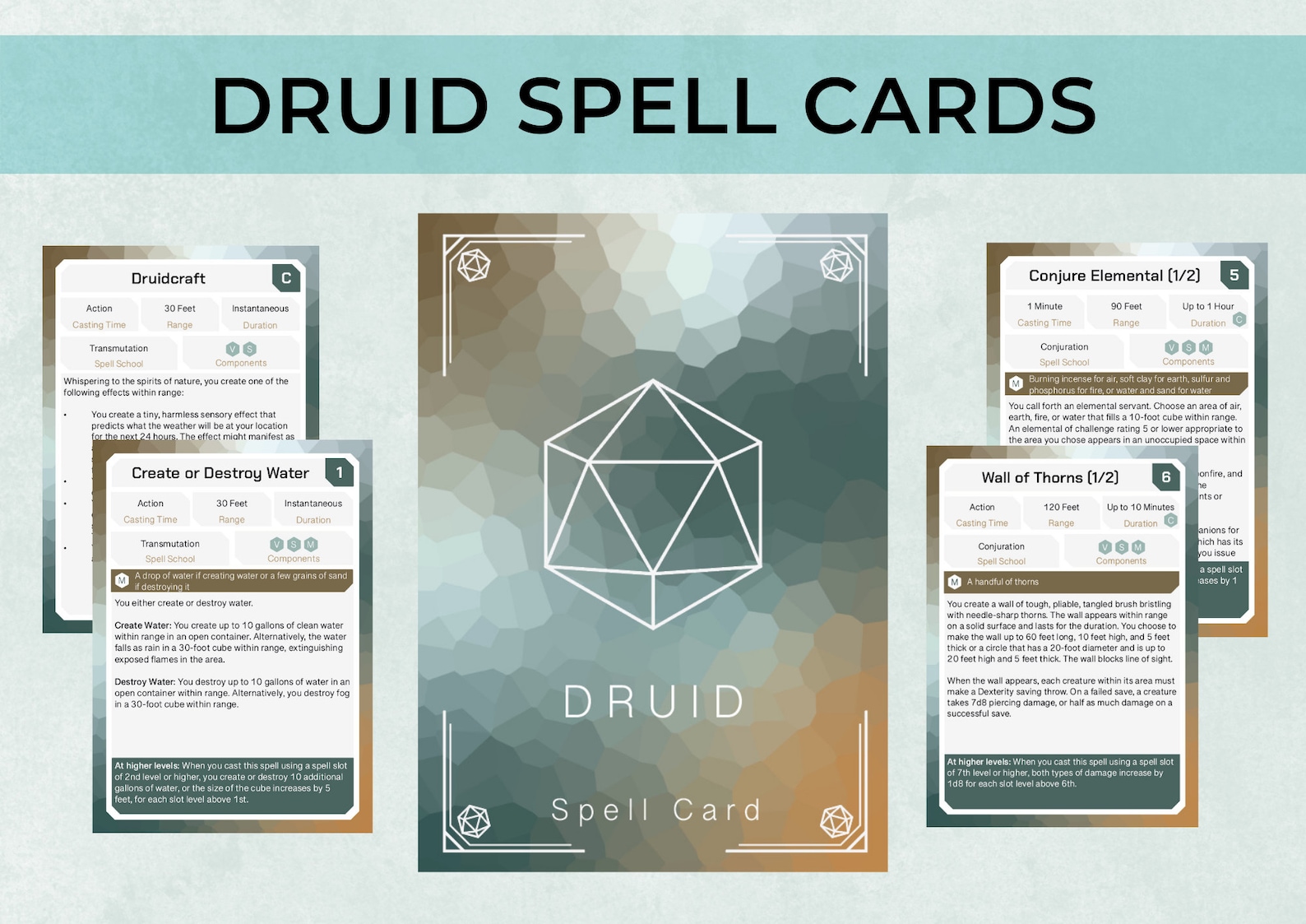 Dnd Druid Spell Cards Custom 5th Edition Character Spell - Etsy
