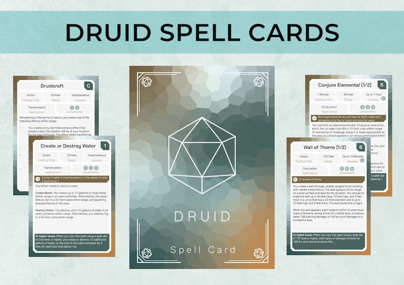 Dnd Druid Spell Cards, Custom 5th Edition Character Spell Cards, 5e ...