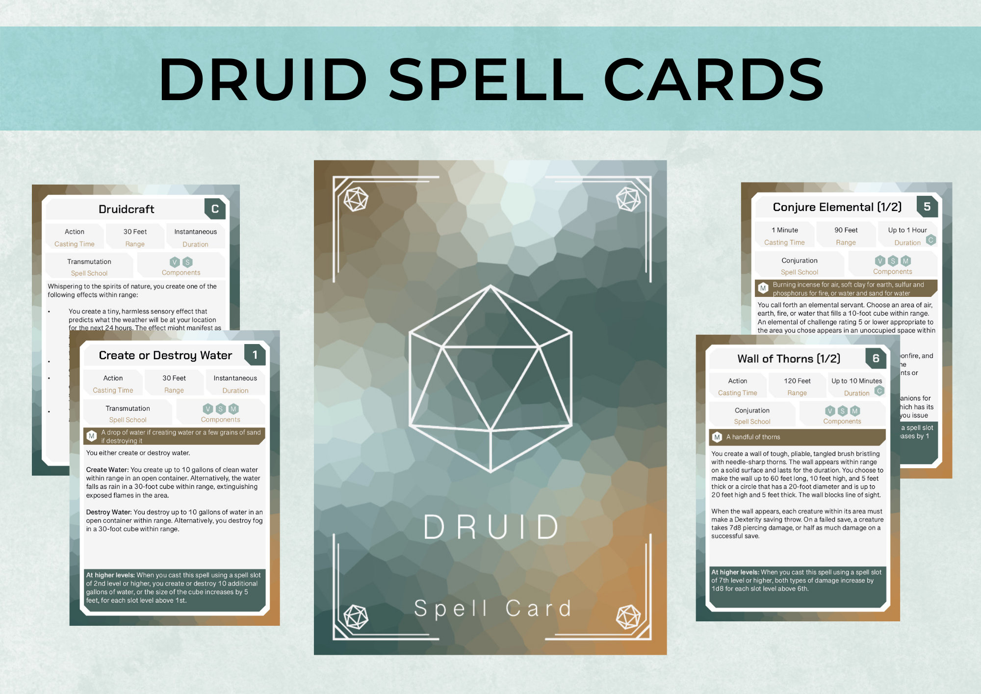 Dnd Druid Spell Cards Custom 5th Edition Character Spell - Etsy Australia