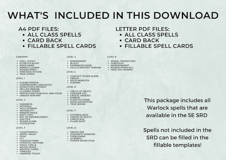 Dnd Warlock Spell Cards Custom 5th Edition Character Spell - Etsy