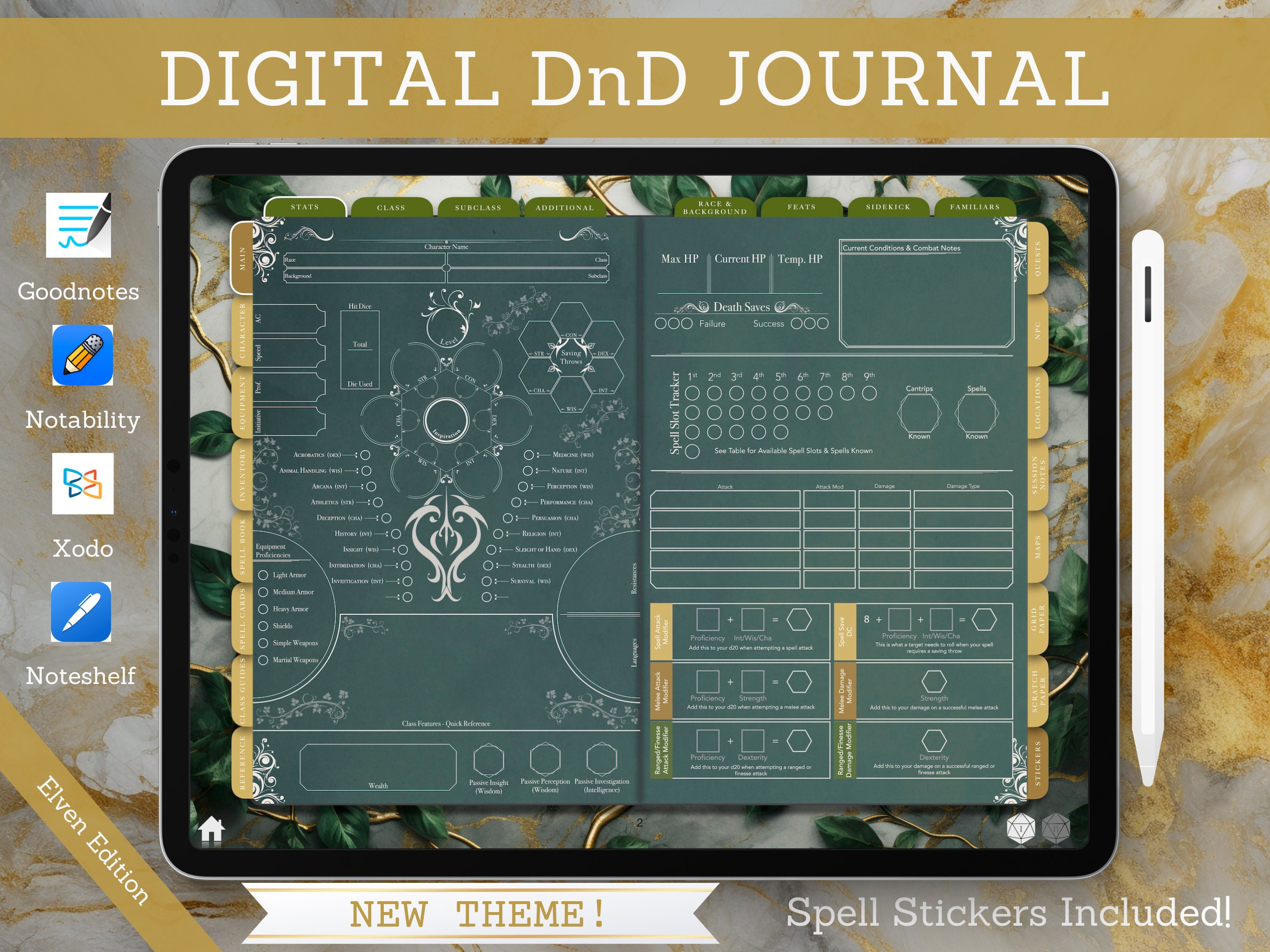 Digital Dnd Character Journal , Dnd Character Sheet With Spell Cards ...
