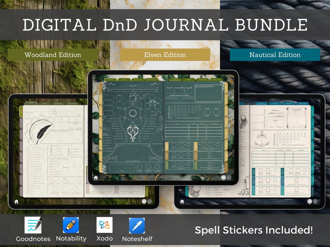 Digital Dnd Character Journal Bundle Theme Series, Dnd Character Sheet ...
