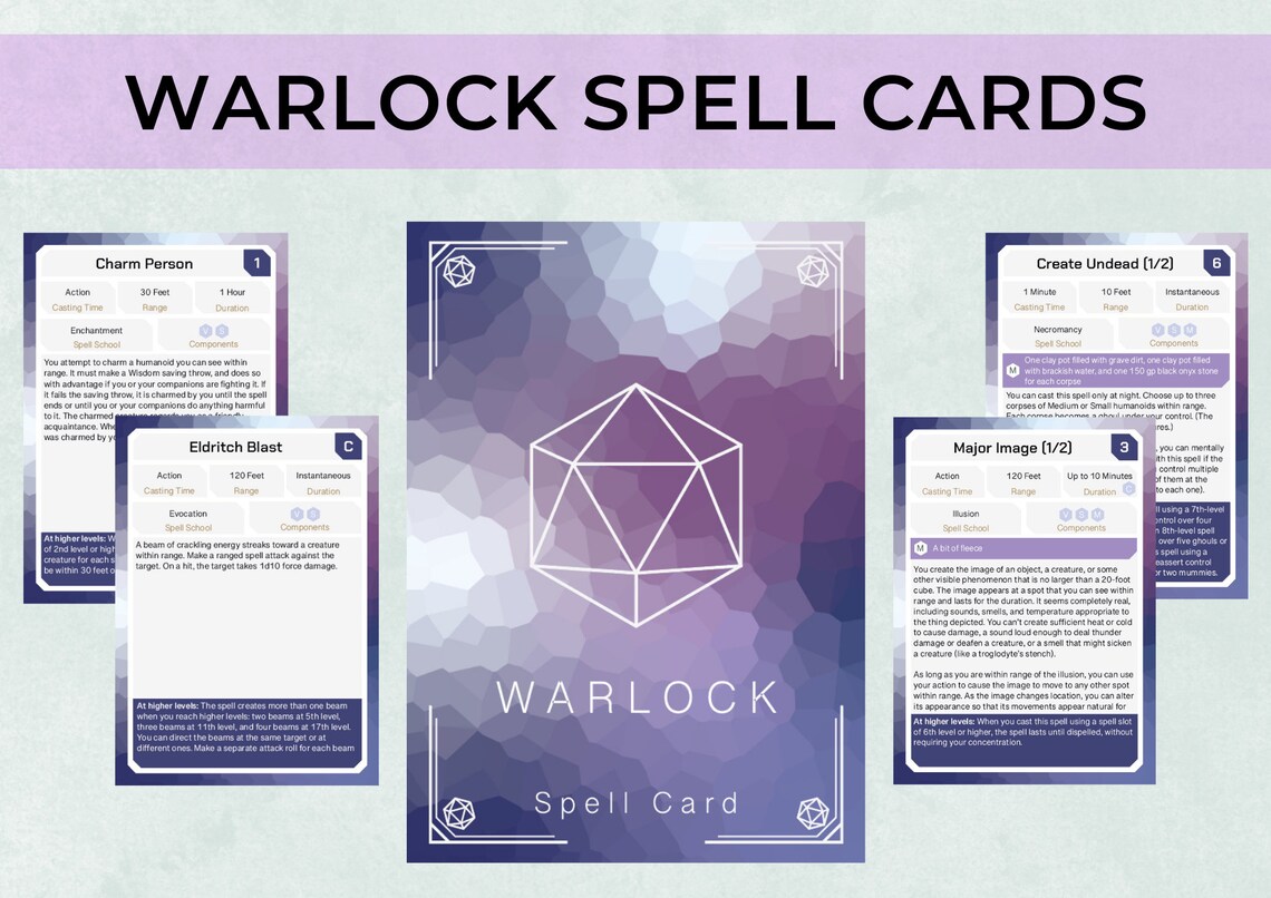 Dnd Warlock Spell Cards, Custom 5th Edition Character Spell Cards, 5e ...