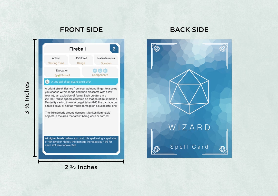 Dnd Wizard Spell Cards Custom 5th Edition Character Spell - Etsy