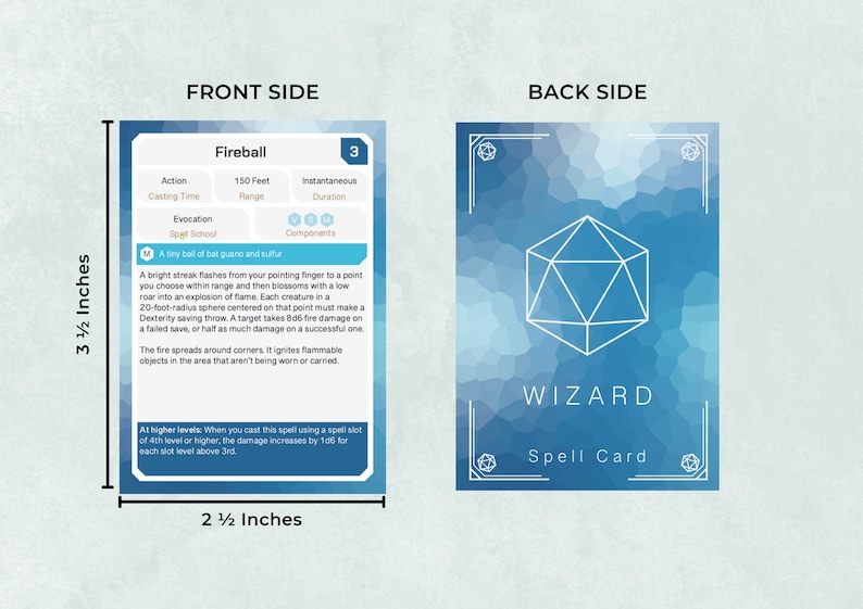 Dnd Wizard Spell Cards Custom 5th Edition Character Spell - Etsy