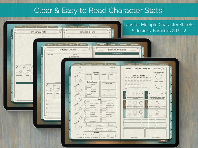 Digital Dnd Character Journal, Dnd Character Sheet With Spell Cards ...