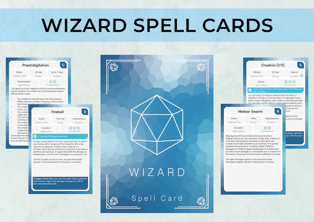 Dnd Wizard Spell Cards, Custom 5th Edition Character Spell Cards, 5e ...