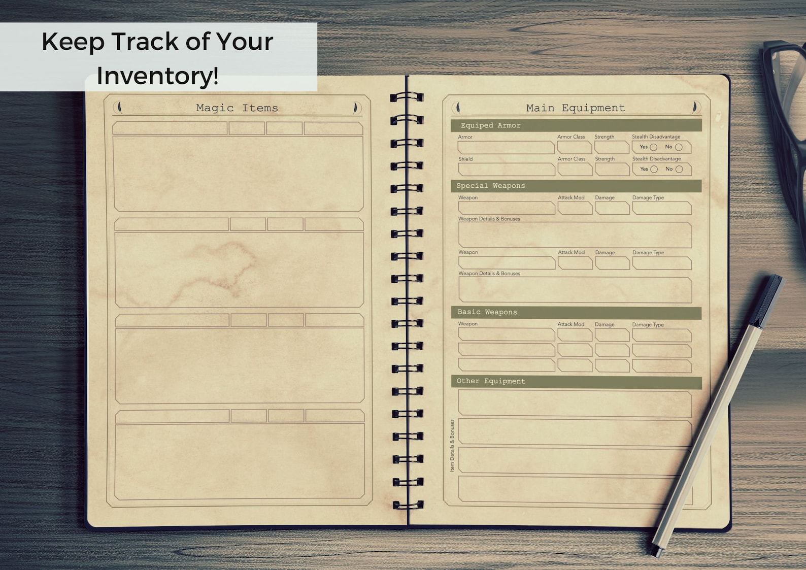 Printable Dnd Character Journal, Dnd Character Sheet With Spell Cards ...