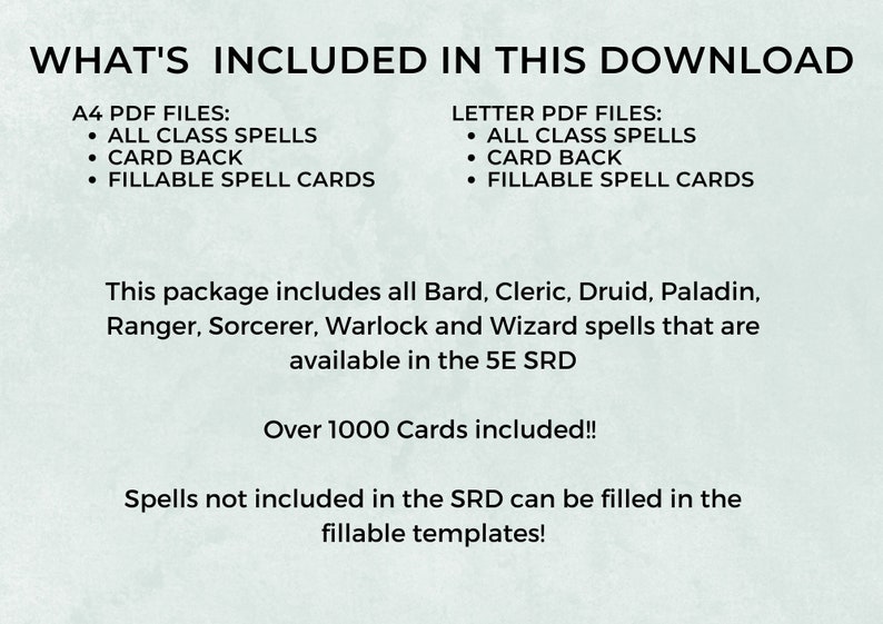 Dnd Class Spell Cards Mega Bundle Custom Dungeons and Dragons - Etsy