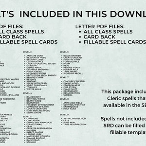 Dnd Cleric Spell Cards, Custom 5th Edition Character Spell Cards, 5e ...