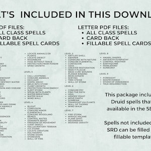 Dnd Druid Spell Cards, Custom 5th Edition Character Spell Cards, 5e ...