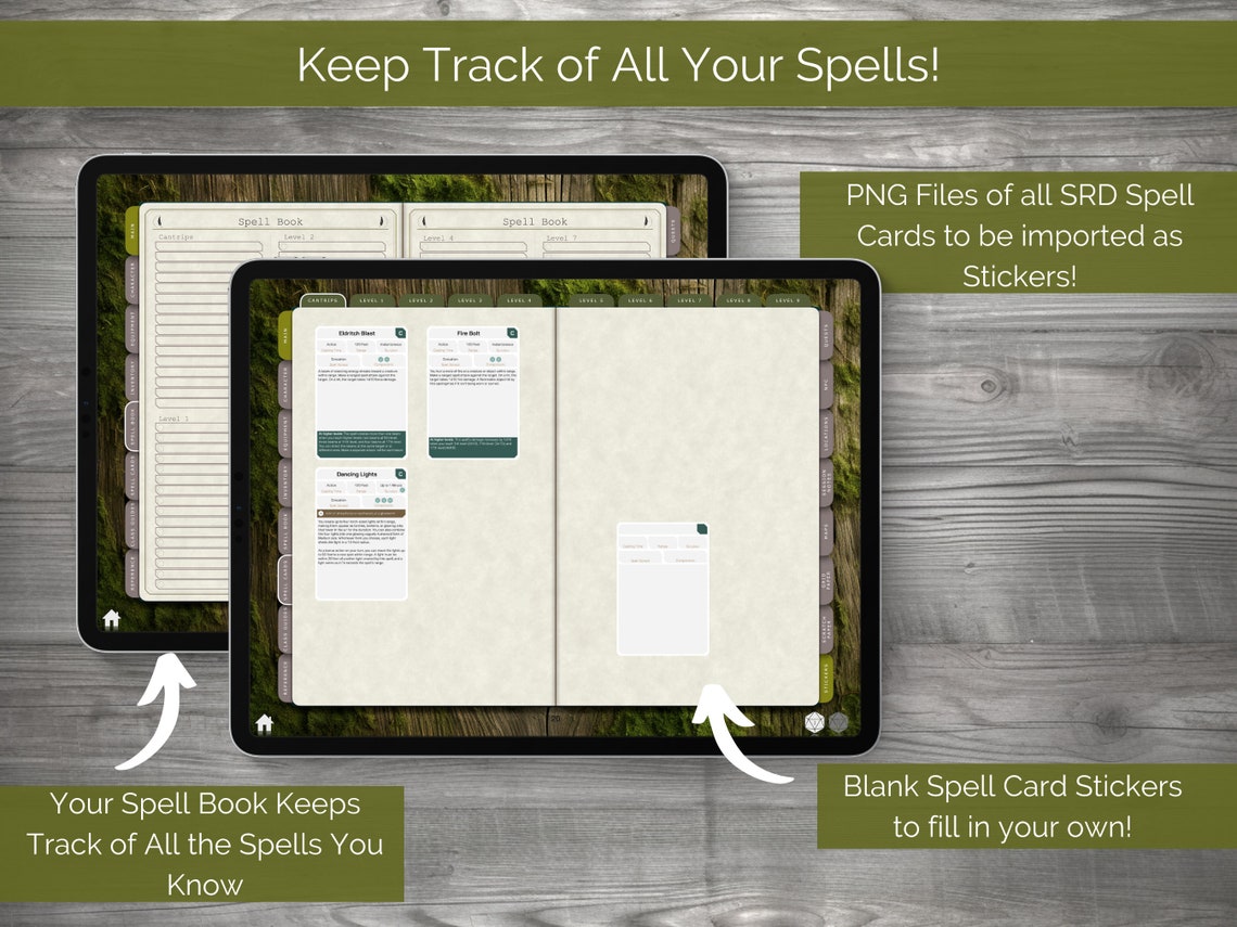 Digital Dnd Character Journal , Dnd Character Sheet With Spell Cards ...